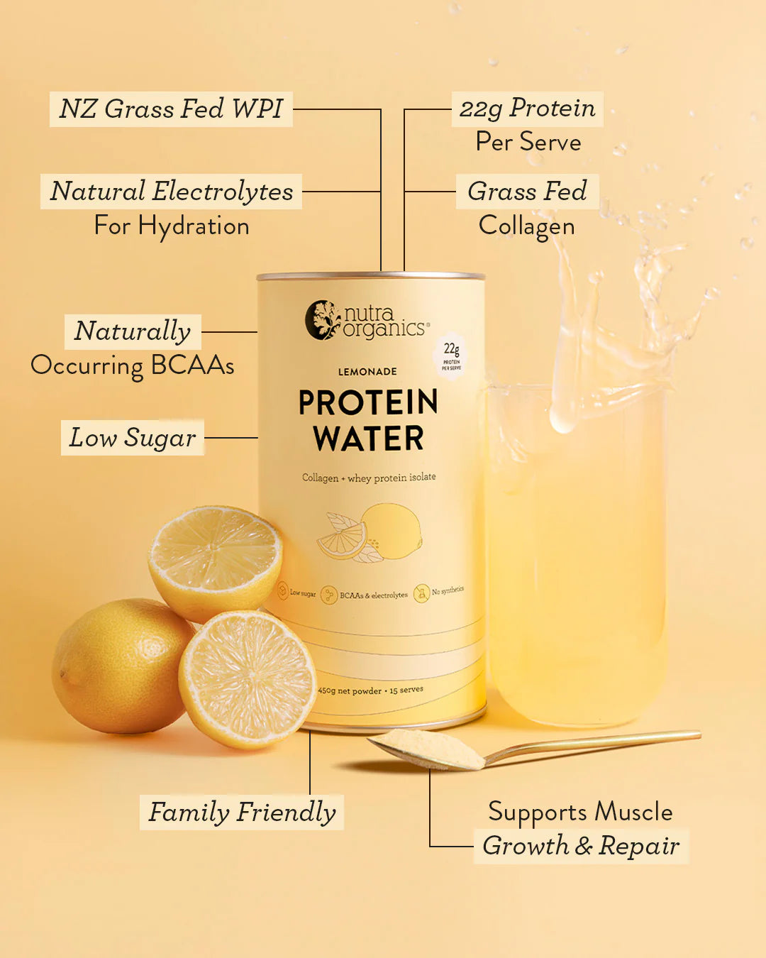 Nutra Organics Protein Water 450g Lemonade | Thrive Health & Nutrition